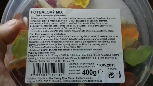 Podrobné informace o potravině Pedro bonbóny fotbalový mix