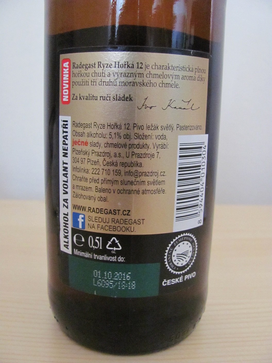 Podrobné informace o potravině Radegast Ryze hořká 12